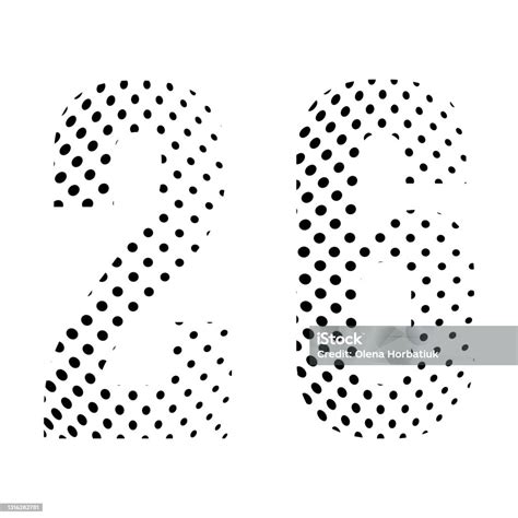 Ilustración De Número Veintiséis 26 En La Mitad Ilustración Punteada