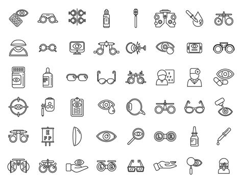 los iconos de optometría establecen el vector de contorno ojo medico Vector en Vecteezy