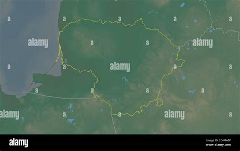 Outlined Shape Of The Lithuania Area Topographic Relief Map With Surface Waters D Rendering
