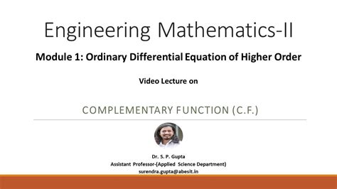 Btech Ordinary Differential Equation Complementary Function Dr S P Gupta Engg Math