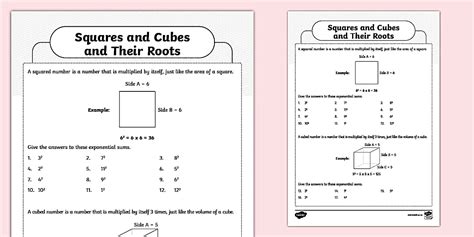 Squares And Cubes And Their Roots Activity Sheet Twinkl