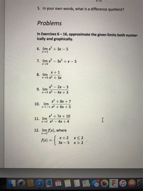 Solved 5 In Your Own Words What Is A Difference Quotient