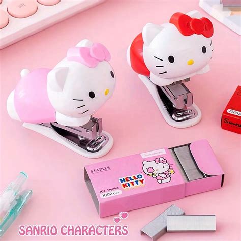 1pc Hello Kitty Mini Stapler Set Cute Cartoon Design In Pink Or Red Includes 1000 Staples