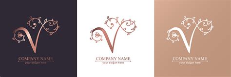 프리미엄 벡터 V 로고 몬노그램 레터링 엘리트 회사를 브랜딩하기 위한 개인 로고 또는 사인 꽃 식물에 대한 스톡 벡터 아트 및