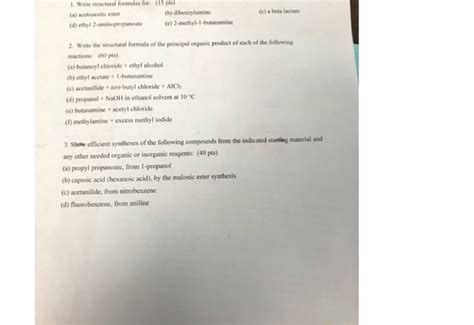 Solved 1 Write Structural Formulas For 15 Pts A