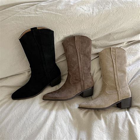 여성 겨울 스웨이드 통굽 키높이 통넓은 웨스턴 부츠