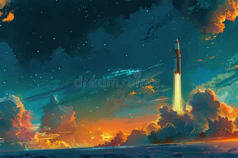 An Illustration Of A Rocket Taking Off Into The Sky Symbolizing Space Exploration And
