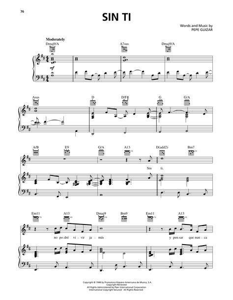 Luis Miguel Sin Ti Sheet Music And Chords For Piano Vocal And Guitar