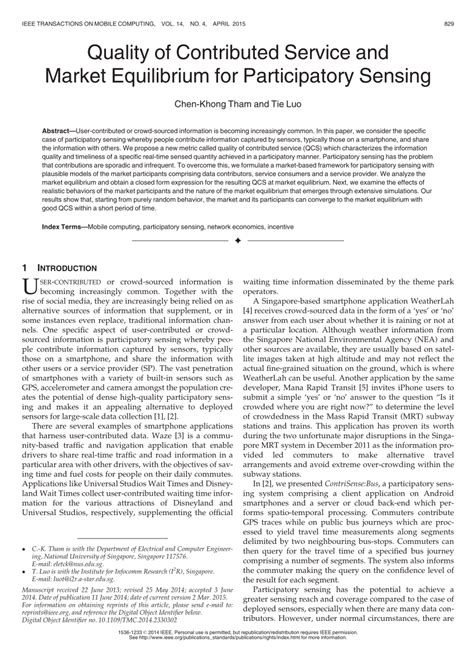 Pdf Quality Of Contributed Service And Market Equilibrium For Participatory Sensing Tmc