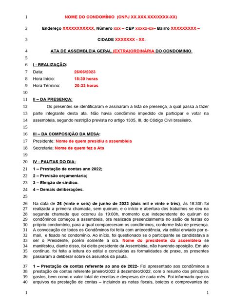 Modelo De Ata De Assembleia Presencial Pdf