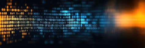 abstract binary code background in blue and orange light for technology
