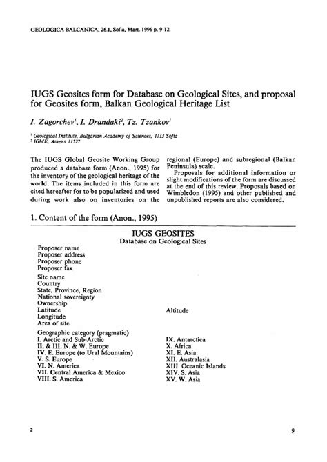 Pdf Iugs Geosites Form For Database On Geological Sites And Proposal