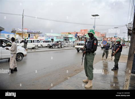 Somali And Amisom Police Patrol A Section Of K4 In Mogadishu Central
