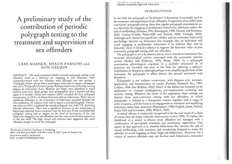 PDF A Preliminary Study Of The Contribution Of Periodic Polygraph Testing To The Treatment And