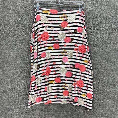 Itsy Bitsy Skirt Womens L Black Striped Floral Elastic Waist A Line