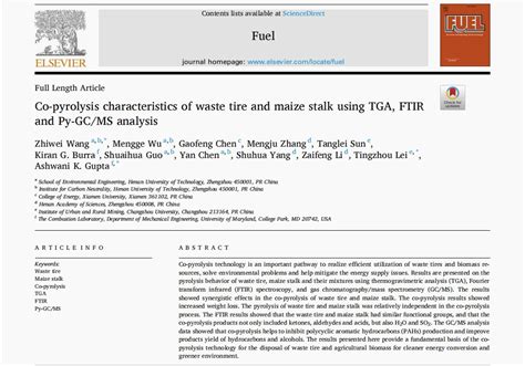 【论文发表】课题组在《fuel》学术期刊发表论文co Pyrolysis Characteristics Of Waste Tire And