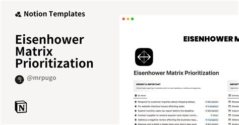 Eisenhower Matrix Prioritization Template By Mrpugo Notion Marketplace
