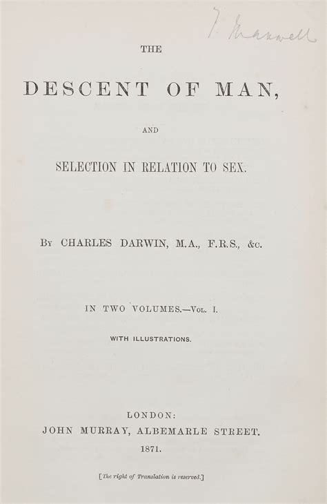 Bonhams Darwin Charles The Descent Of Man And Selection In Relation