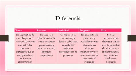Diferencia Entre Tarea Actividad Proyecto Programa Y Plan