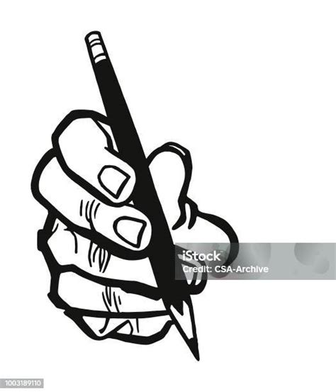 Tangan Memegang Pensil Ilustrasi Stok Unduh Gambar Sekarang Tangan