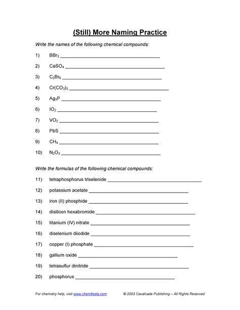 4 Naming Practice 2007 For Chemistry Help Visit Chemfiesta © 2003