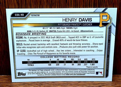 メジャー昇格 ドラフト全体1位 2021 Topps Baseball Bowman Draft Chrome Auto Henry