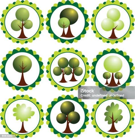 Set Of Labels With Trees Stock Illustration Download Image Now