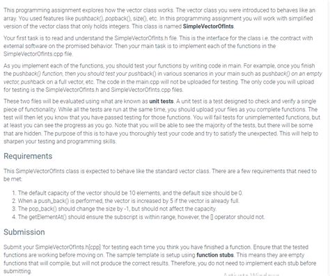 Solved This Programming Assignment Explores How The Vector Chegg