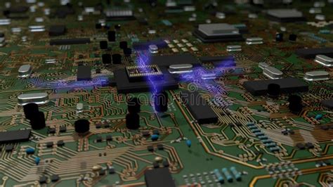 CPU Computer Processor And Motherboard Circuit Concept With Nanoparticles Movement D