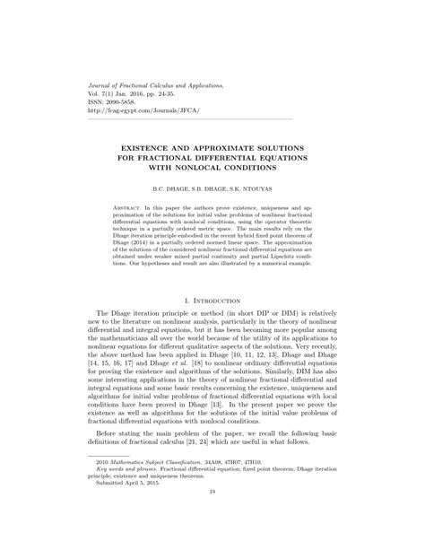 Pdf Existence And Approximate Solutions For Fractional Differential Equations With Nonlocal