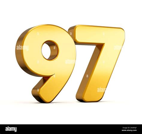 3d Illustration Of Golden Number Ninety Seven Or 97 Isolated On White