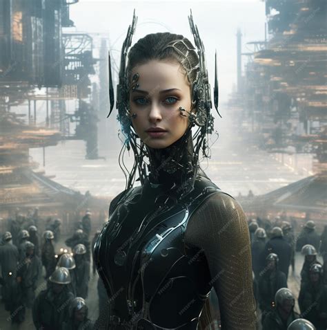 Premium Ai Image Female Robot Ai With Ai Dystopia Background