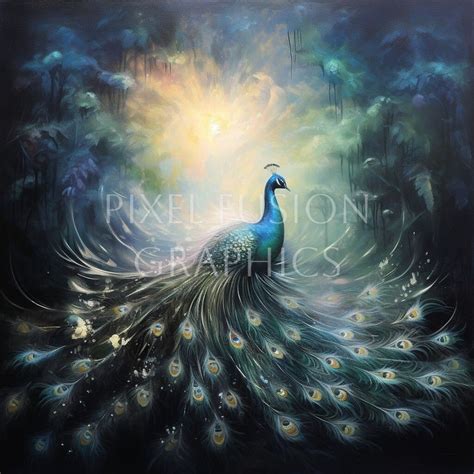 Blue Peacock Clip Art Bird Clipart Fantasy Mystical Peacock Figurine