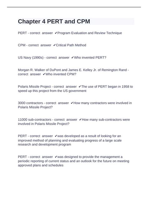 Chapter 4 Pert And Cpm Questions With Complete Solution 20242025