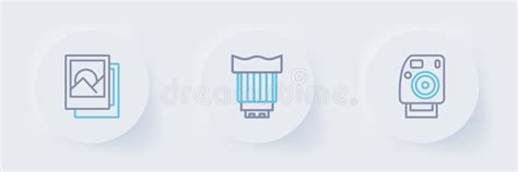 Set Line Photo Camera Camera Photo Lens And Frame Icon Vector Stock