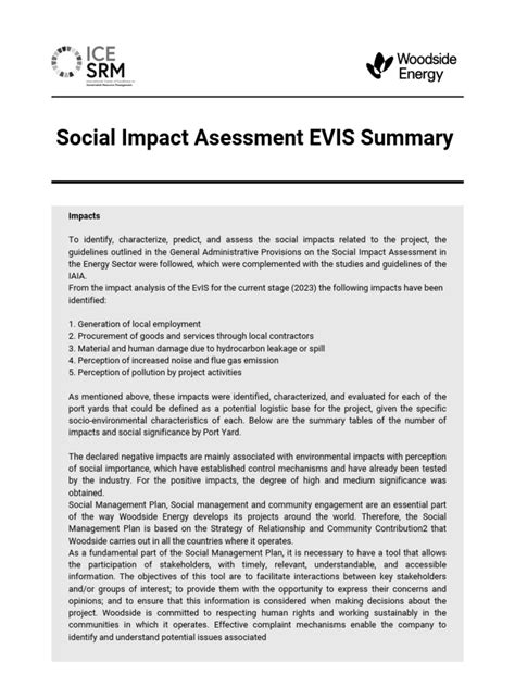Annex 5 Social Impact Assessment Evis Summary Pdf