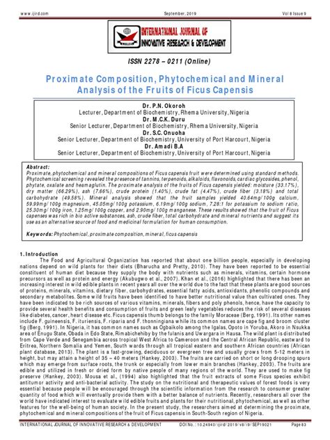 Proximate Composition Phytochemical And Mineral Analysis Of The Fruits