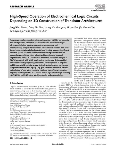 High‐speed Operation Of Electrochemical Logic Circuits Depending On 3d