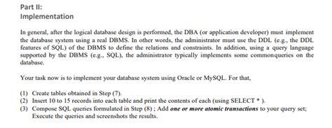 Solved Part II Implementation In General After The Logical Chegg