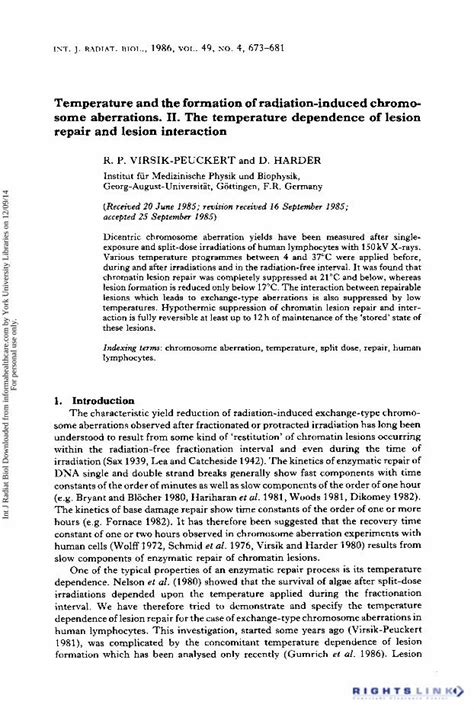 Pdf Temperature And The Formation Of Radiation Induced Chromosome