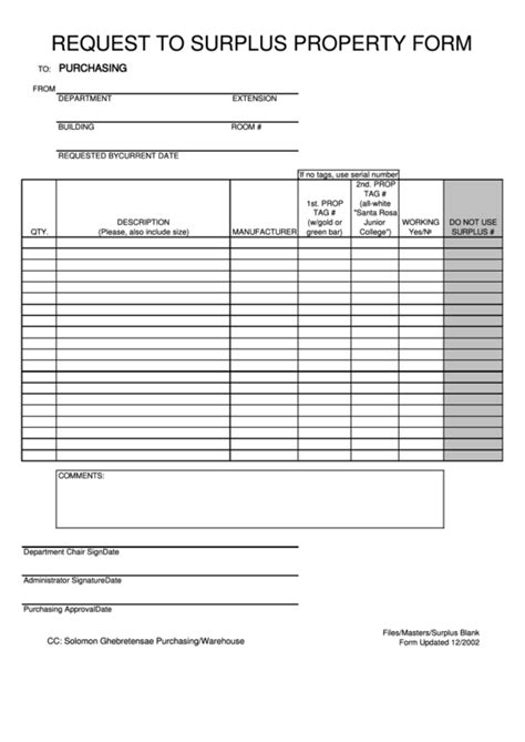 Request To Surplus Property Form Printable Pdf Download