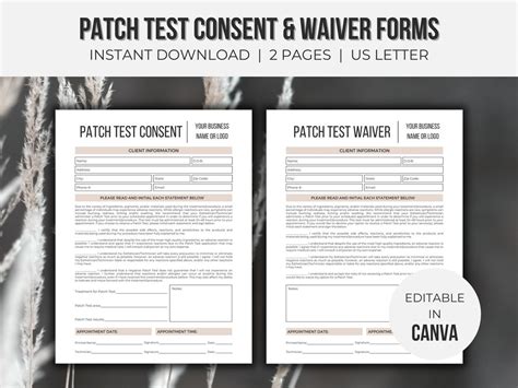 patch test consent and waiver forms editable lash artist forms