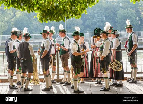 Germany Bavaria Munich Oktoberfest Parade Group Dressed In Bavarian