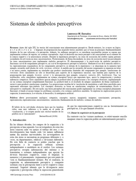 Barsalou Perceptual Symbol Systems Es Pdf Pensamiento Percepción