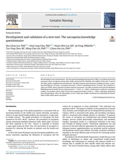 2023 Development And Validation Of A New Tool The Sarcopenia Knowledge Questionnaire Pdf