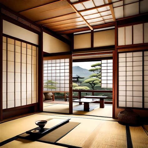 Traditional Japanese Room With Tatami Mats Ai Generated Image Stock