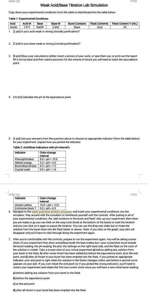 Solved Texts Help Chm 152 Ftcc Weak Acidbase Titration Lab