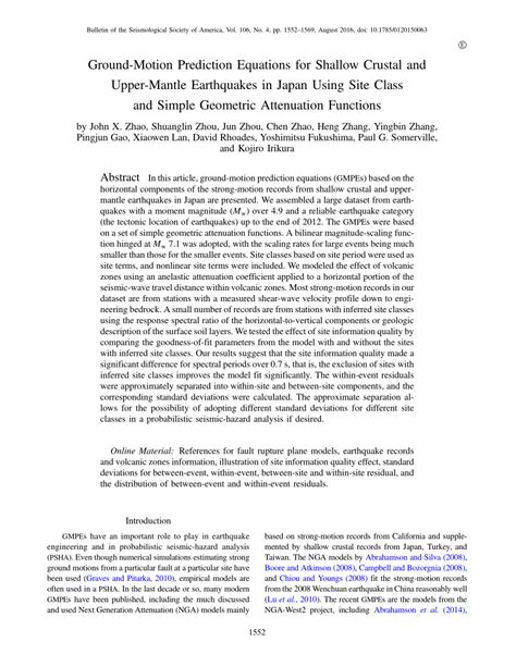 Pdf Ground‐motion Prediction Equations For Shallow Crustal And Upper‐mantle Earthquakes In