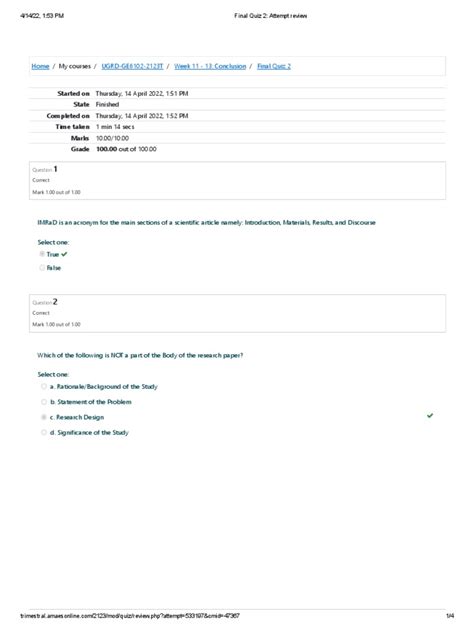Final Quiz 2 The Contemporary World Attempt 2 Bruh Q1 Pdf