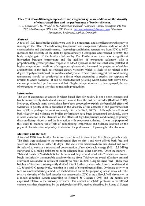 Pdf The Effect Of Conditioning Temperature And Exogenous Xylanase Addition On The Viscosity Of